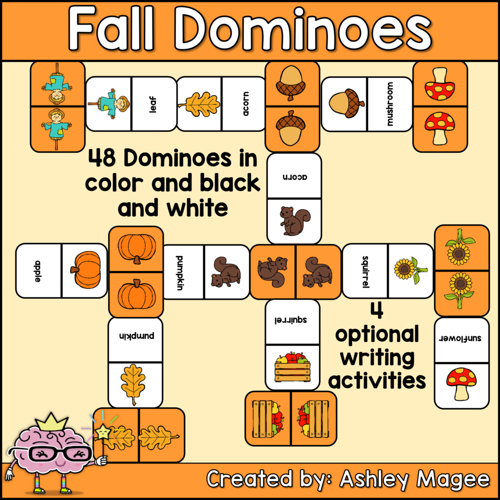 Fall Domino Game with Writing Activity Options - Seasonal Dominoes | Made By Teachers