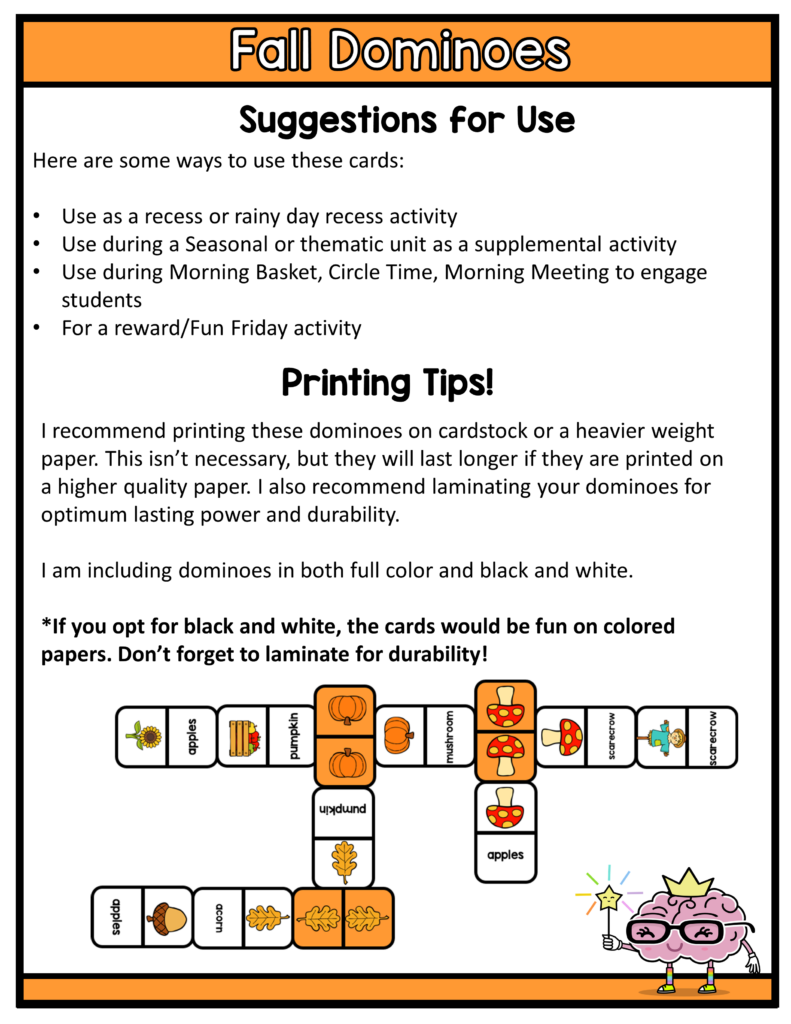 Fall Domino Game with Writing Activity Options - Seasonal Dominoes ...