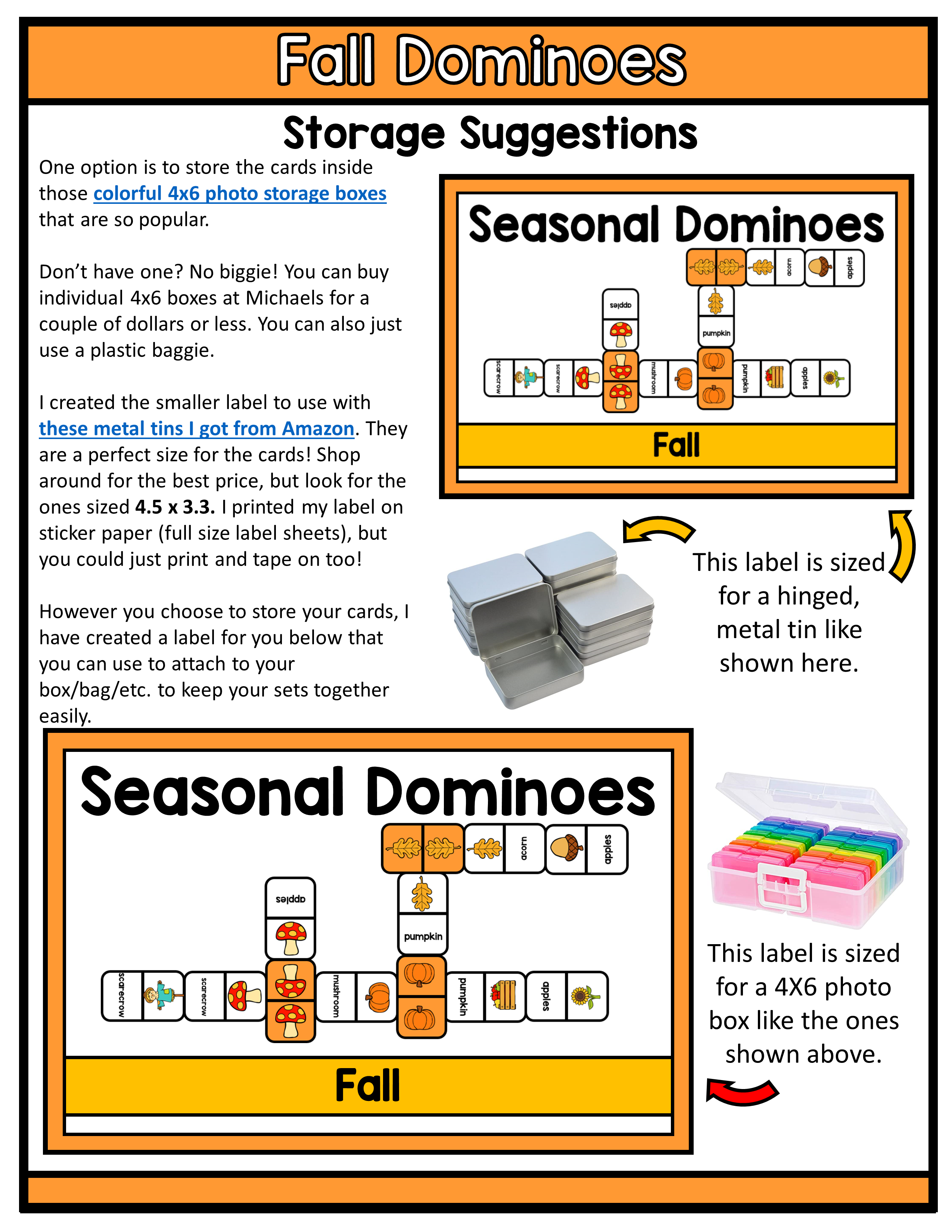 Fall Domino Game with Writing Activity Options - Seasonal Dominoes | Made By Teachers