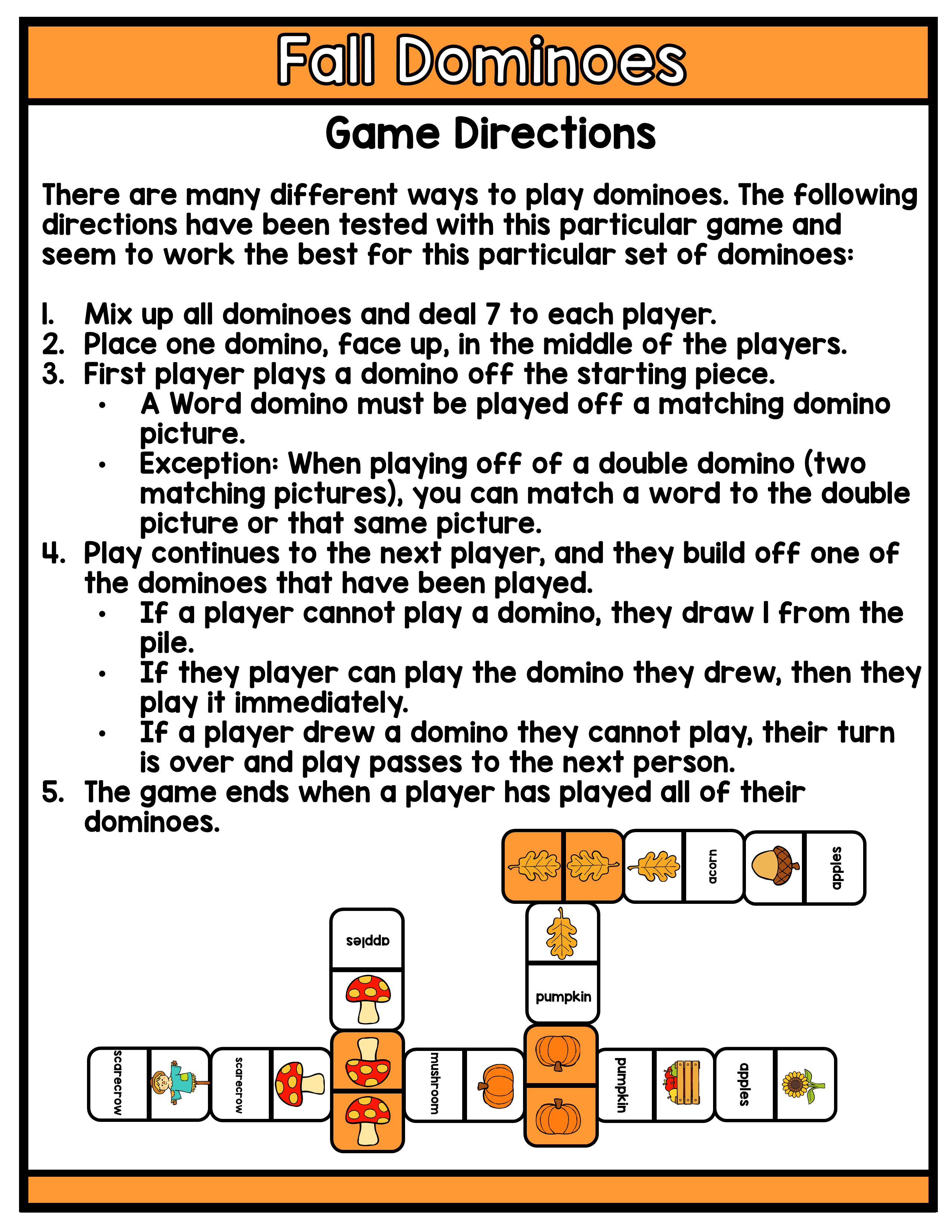 Fall Domino Game with Writing Activity Options - Seasonal Dominoes | Made By Teachers