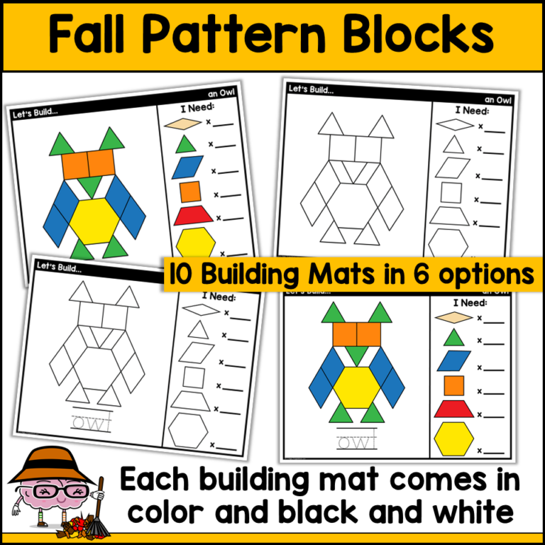 Let's Build - Fall Pattern Block Mats and Task Cards Center with ...