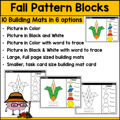 Let's Build - Fall Pattern Block Mats and Task Cards Center with ...