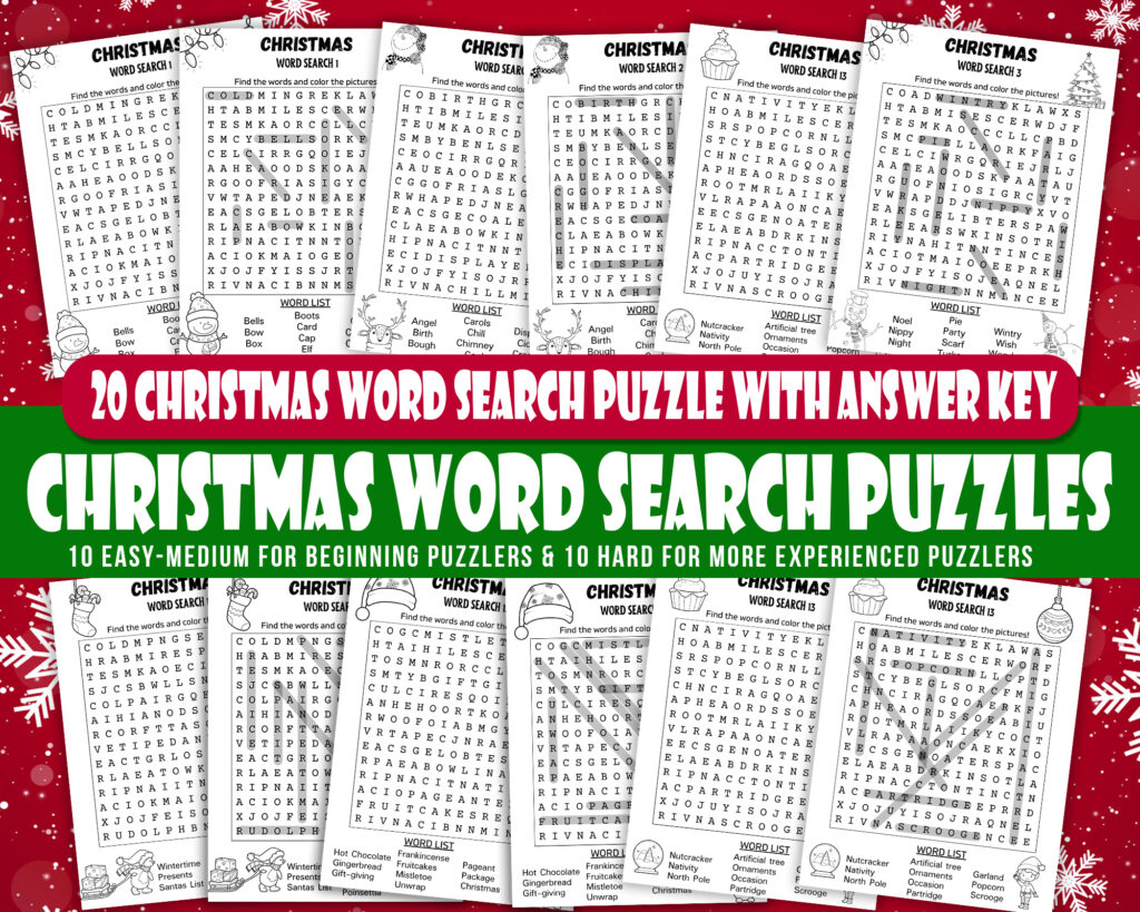 Printable 20 Christmas Word Search Puzzle For Kids, PDF Fun Christmas ...