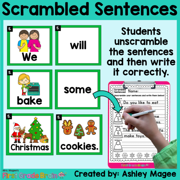 Christmas Scrambled Sentences December Writing Activity Center | Made ...