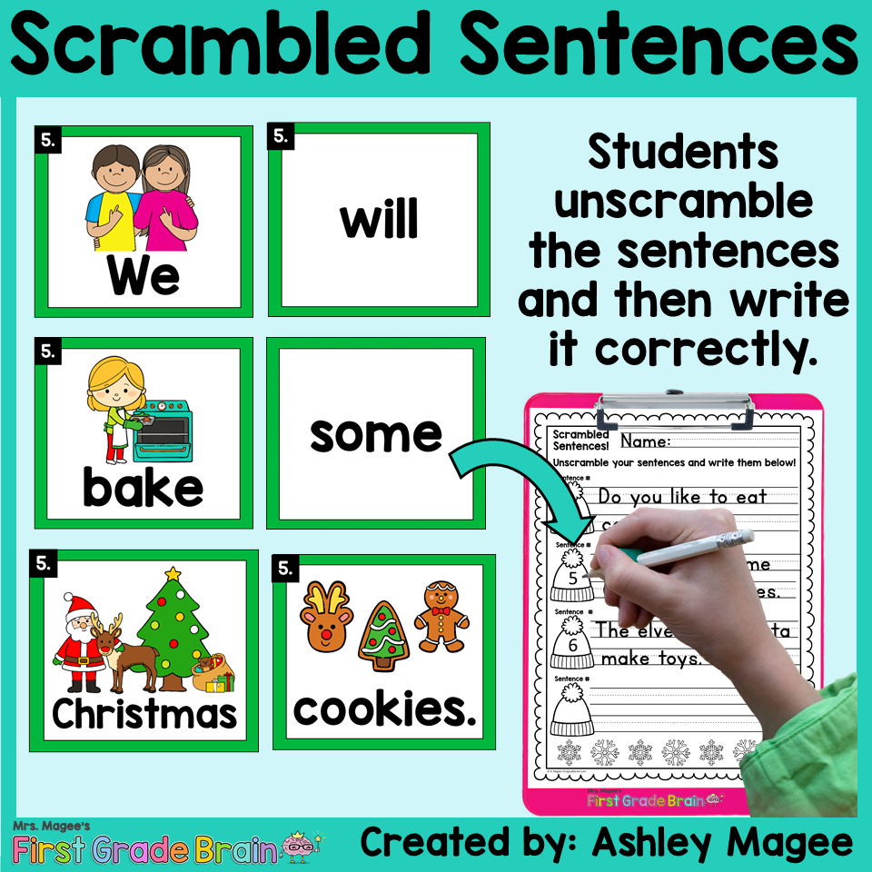 Christmas Scrambled Sentences December Writing Activity Center | Made ...