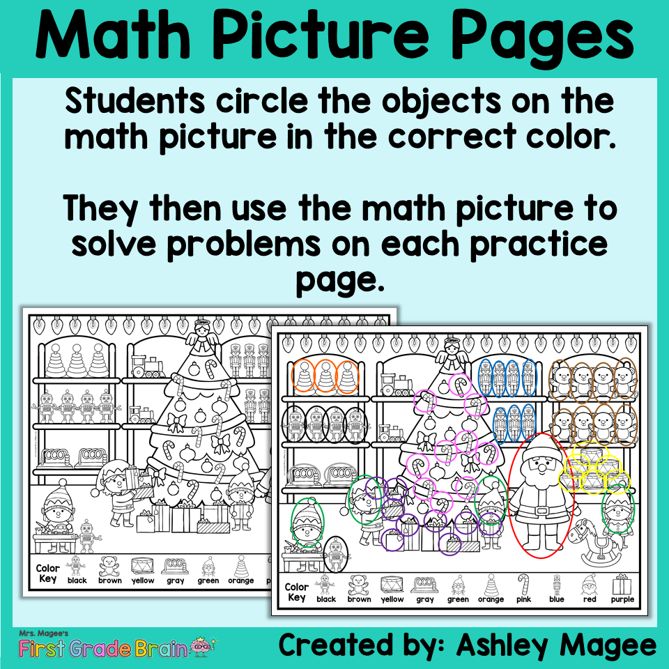Christmas Math Picture Pages Activity Addition Subtraction Multiply ...