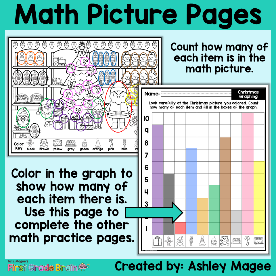Christmas Math Picture Pages Activity Addition Subtraction Multiply ...