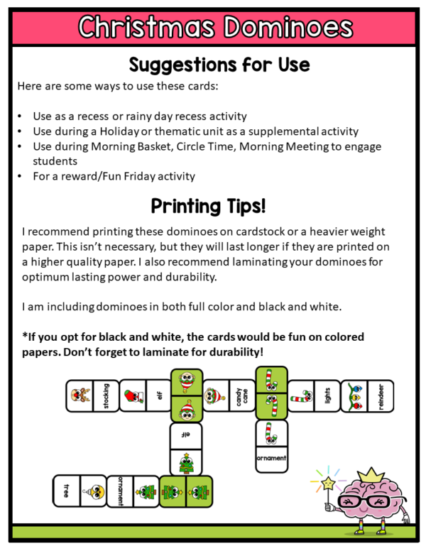Christmas Domino Game with Writing Activity Options - Christmas Party ...