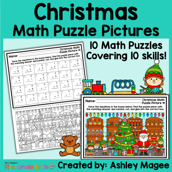 Christmas Math Puzzle Pictures Activity with Addition, Subtraction and ...