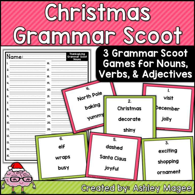 Christmas Grammar Scoot Game Center - 3 Games for Nouns Verbs and ...