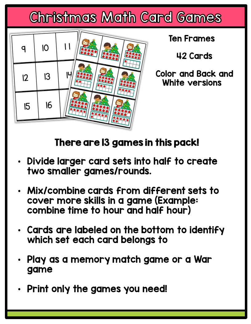 Christmas December Math Card Games: 13 Games for Addition, Time, & More ...