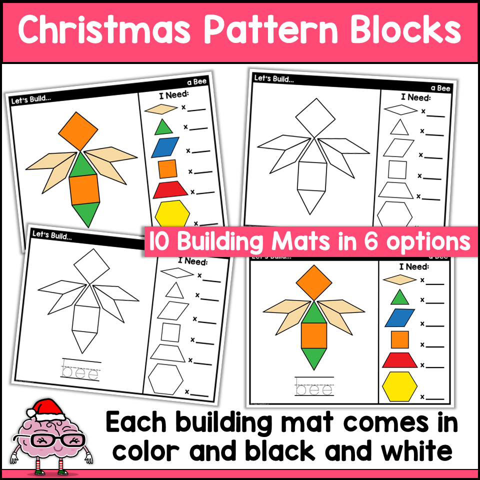 Let's Build - Christmas Pattern Block Mats and Task Cards Center with ...