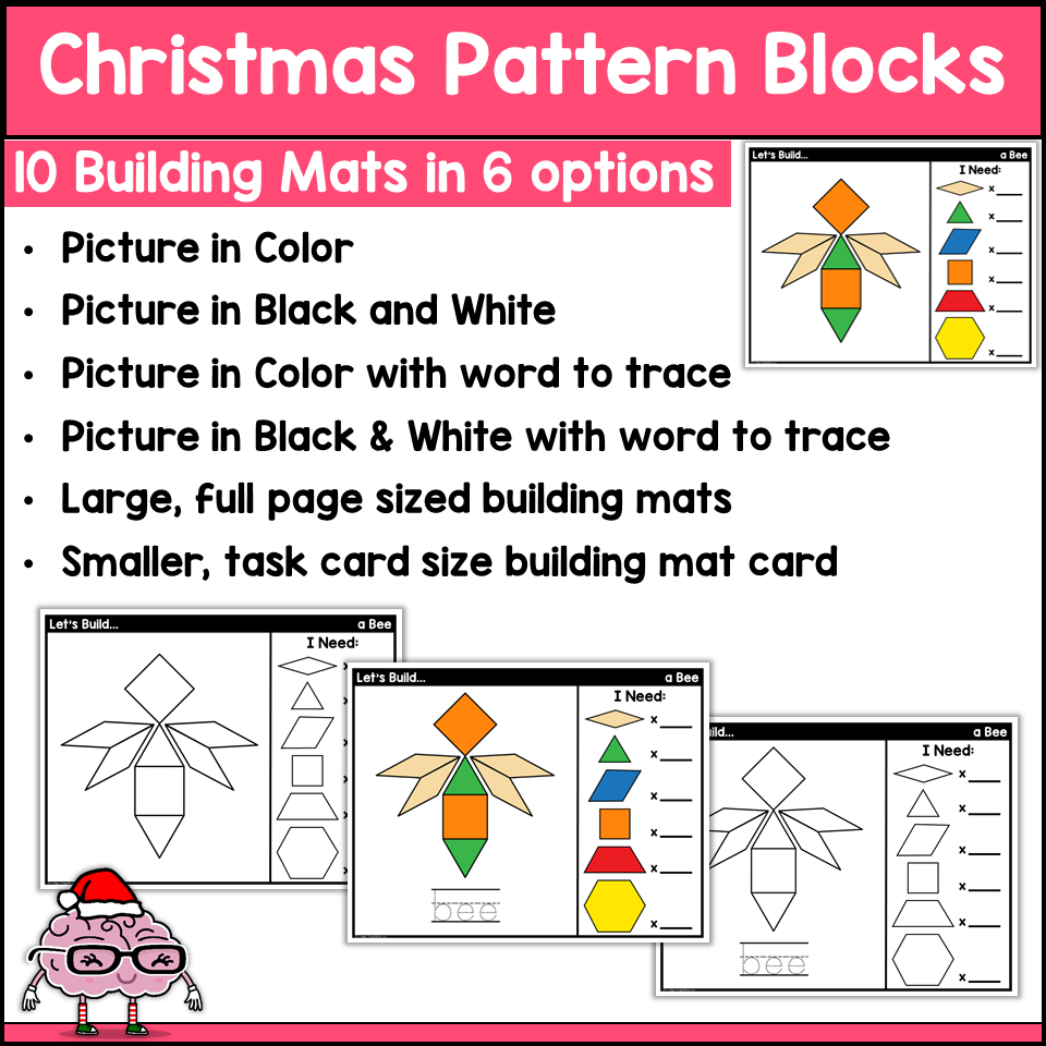 Let's Build - Christmas Pattern Block Mats and Task Cards Center with ...