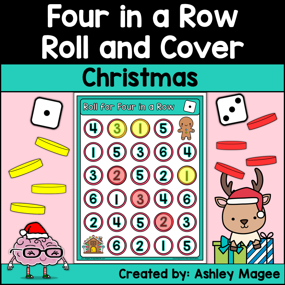 Christmas Math Activity Games Four in a Row Addition Center Roll and ...