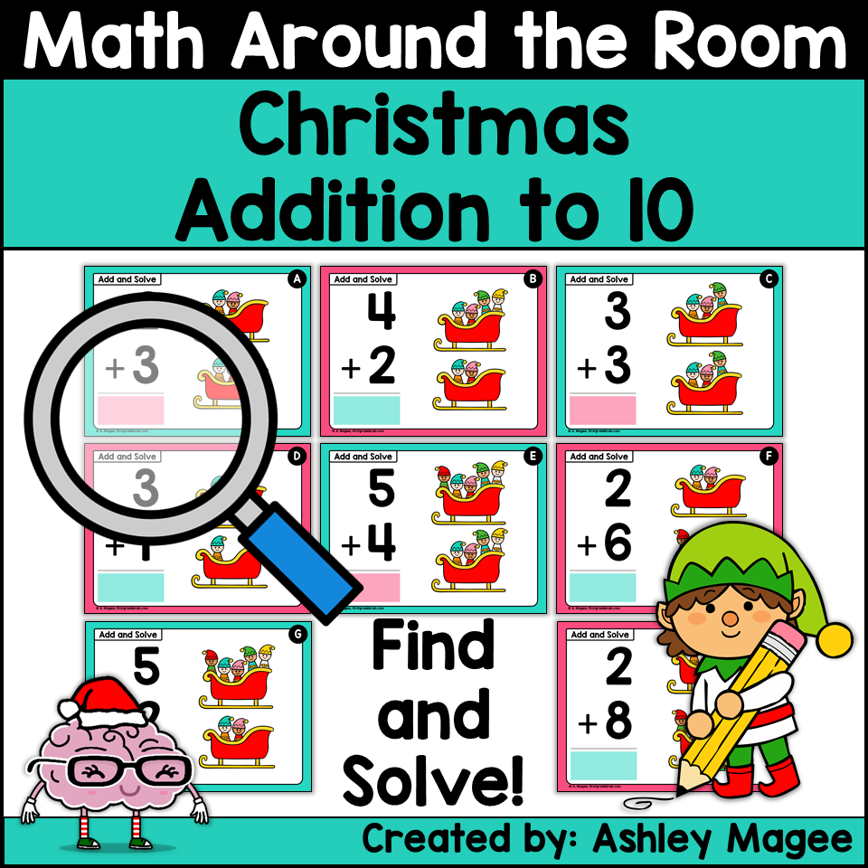 Christmas Math Around the Room Activity Addition to 10 Task Cards ...