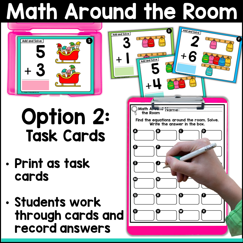 Christmas Math Around the Room Activity Addition to 10 Task Cards ...