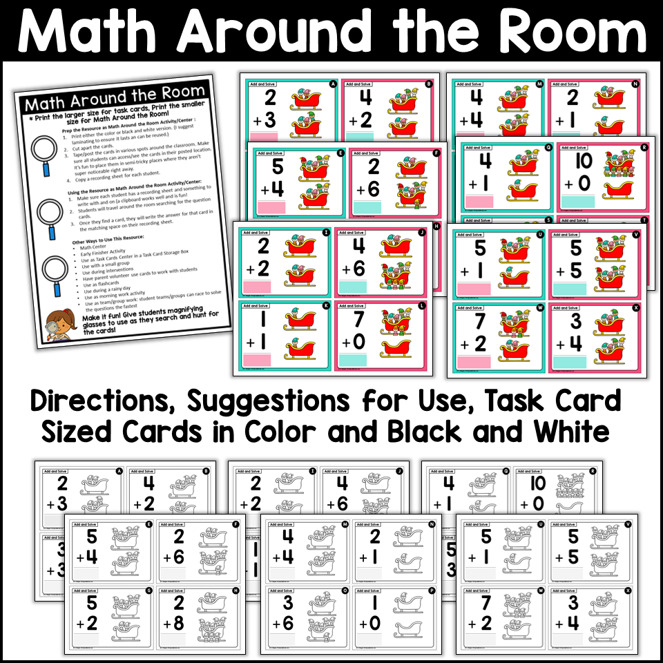 Christmas Math Around the Room Activity Addition to 10 Task Cards ...