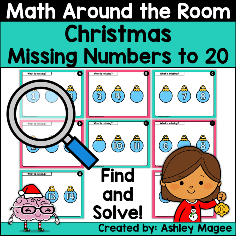 Christmas Math Around the Room Missing Numbers to 20 Print Task Card ...