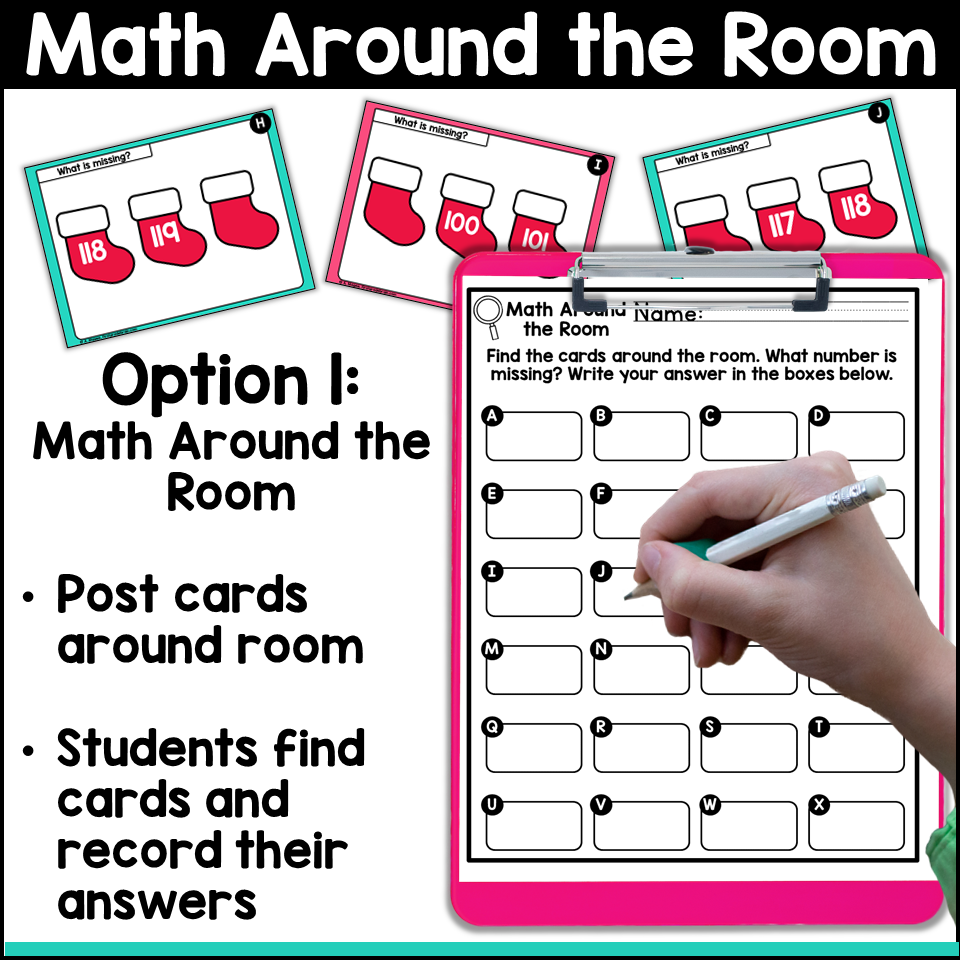 Christmas Math Around the Room Missing Numbers to 120 Print Task Card ...