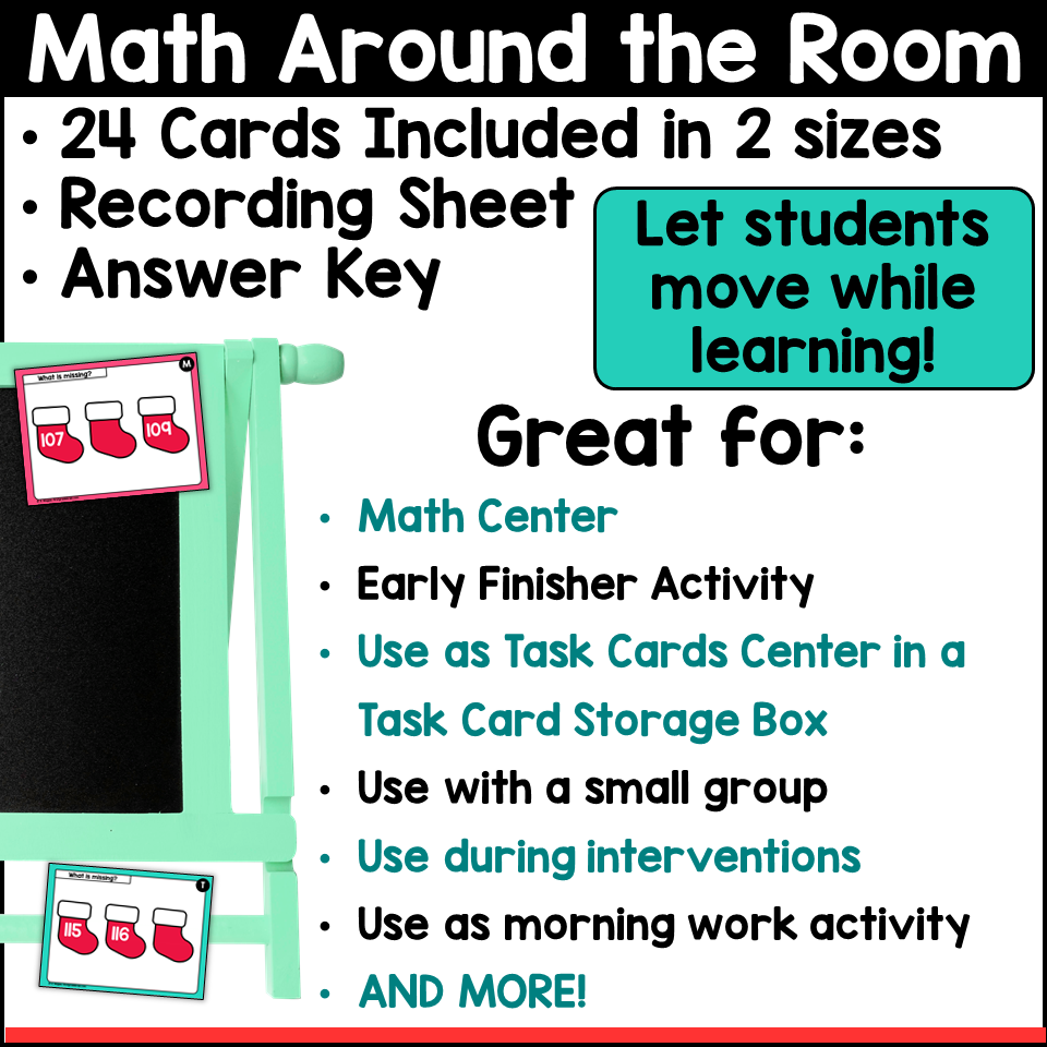 Christmas Math Around the Room Missing Numbers to 120 Print Task Card ...