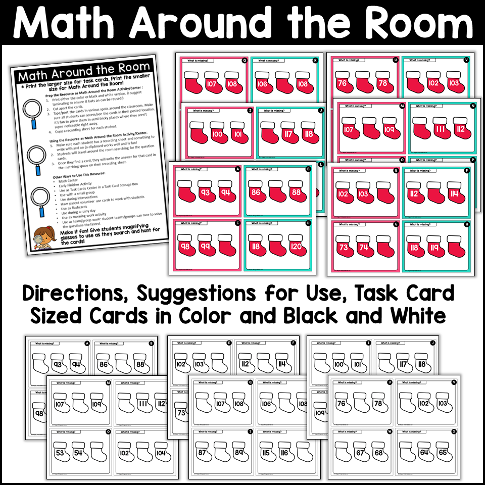 Christmas Math Around the Room Missing Numbers to 120 Print Task Card ...