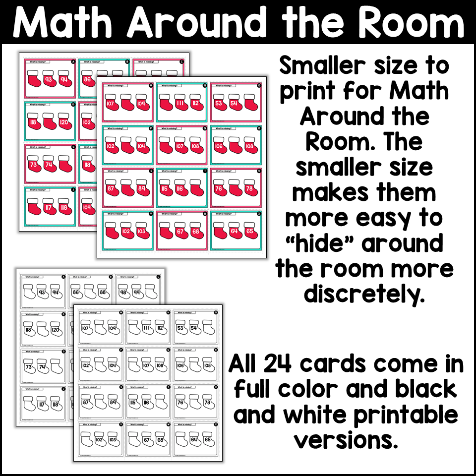 Christmas Math Around the Room Missing Numbers to 120 Print Task Card ...