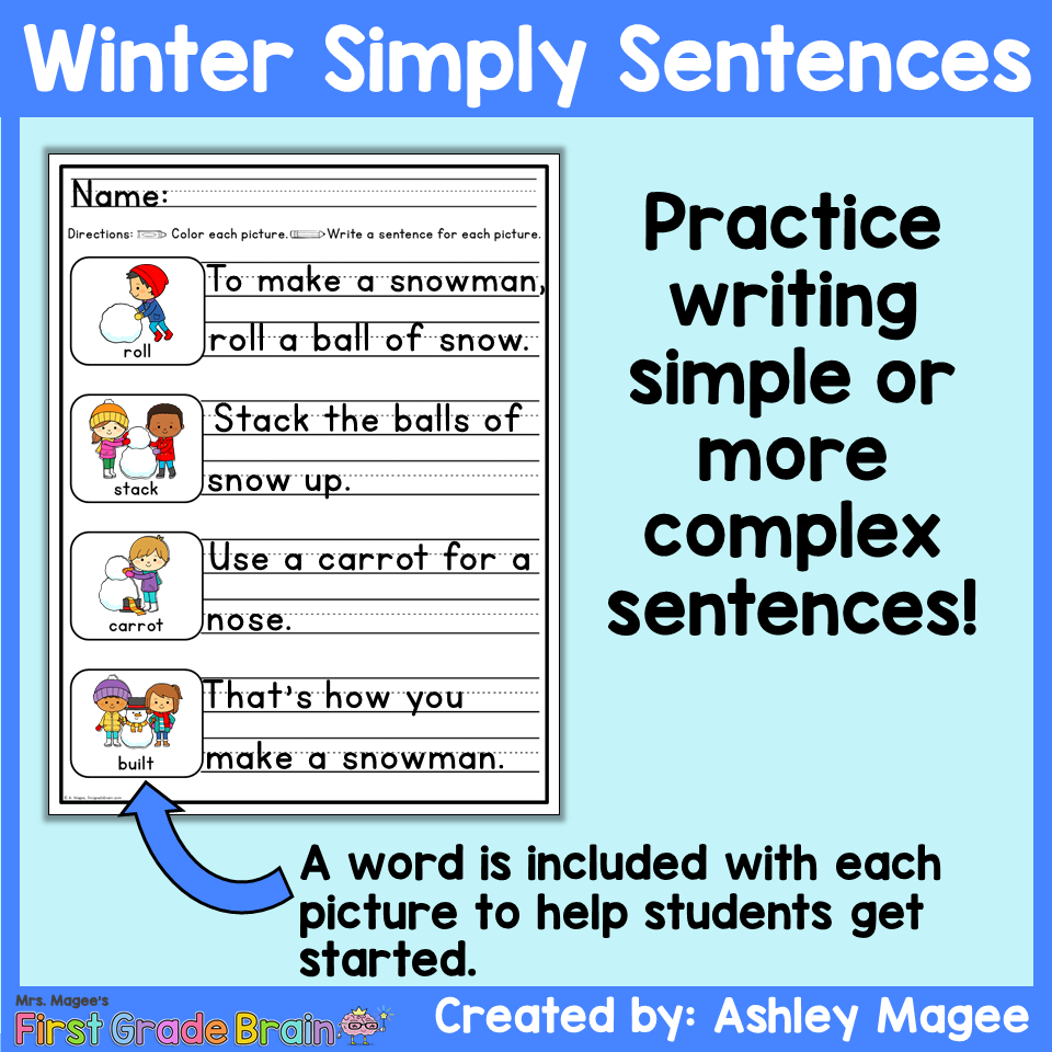 Simply Sentences - Winter - No Prep Sentence Writing Center or Practice ...