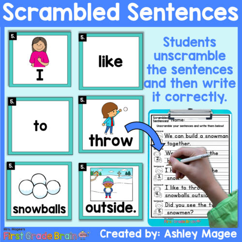 Winter Writing Activity Scrambled Sentences Center | Made By Teachers