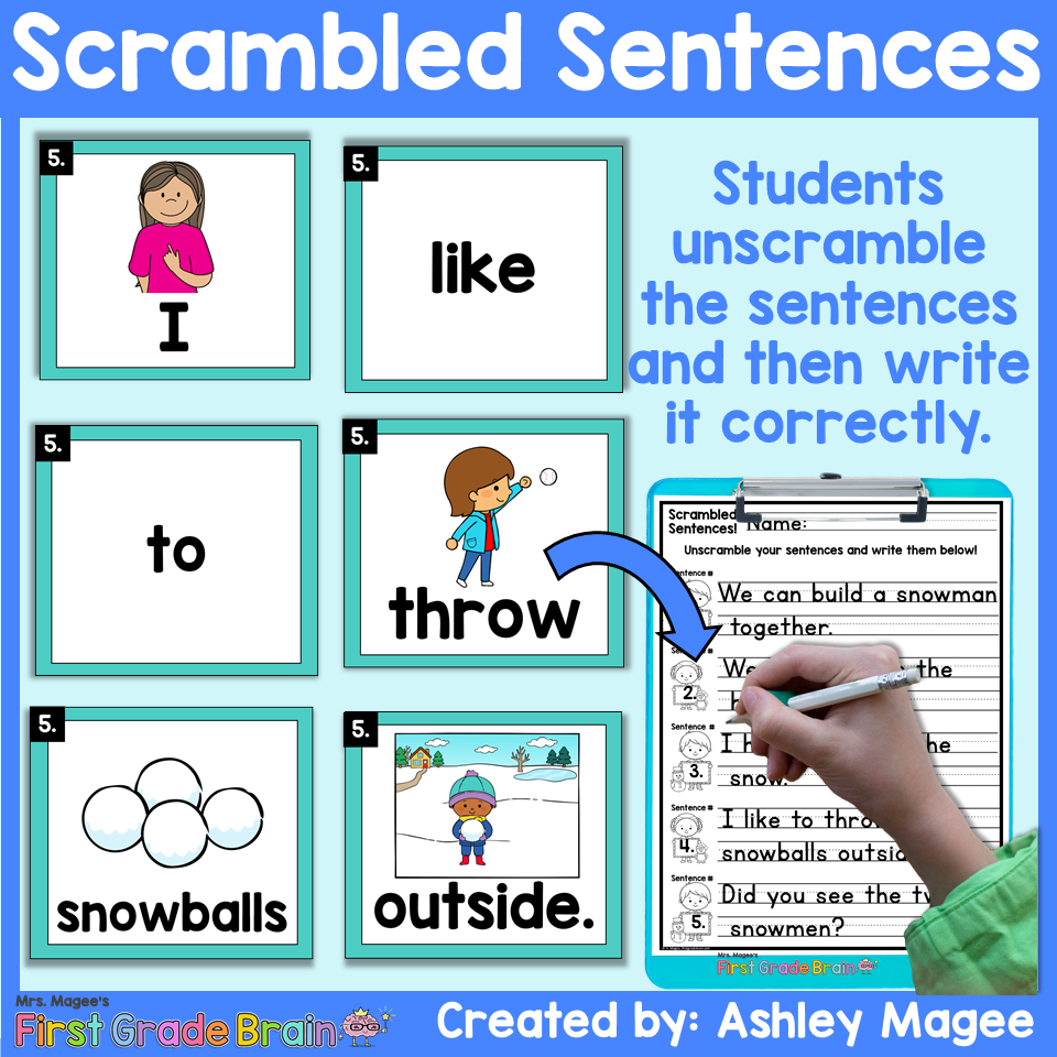 Winter Writing Activity Scrambled Sentences Center | Made By Teachers