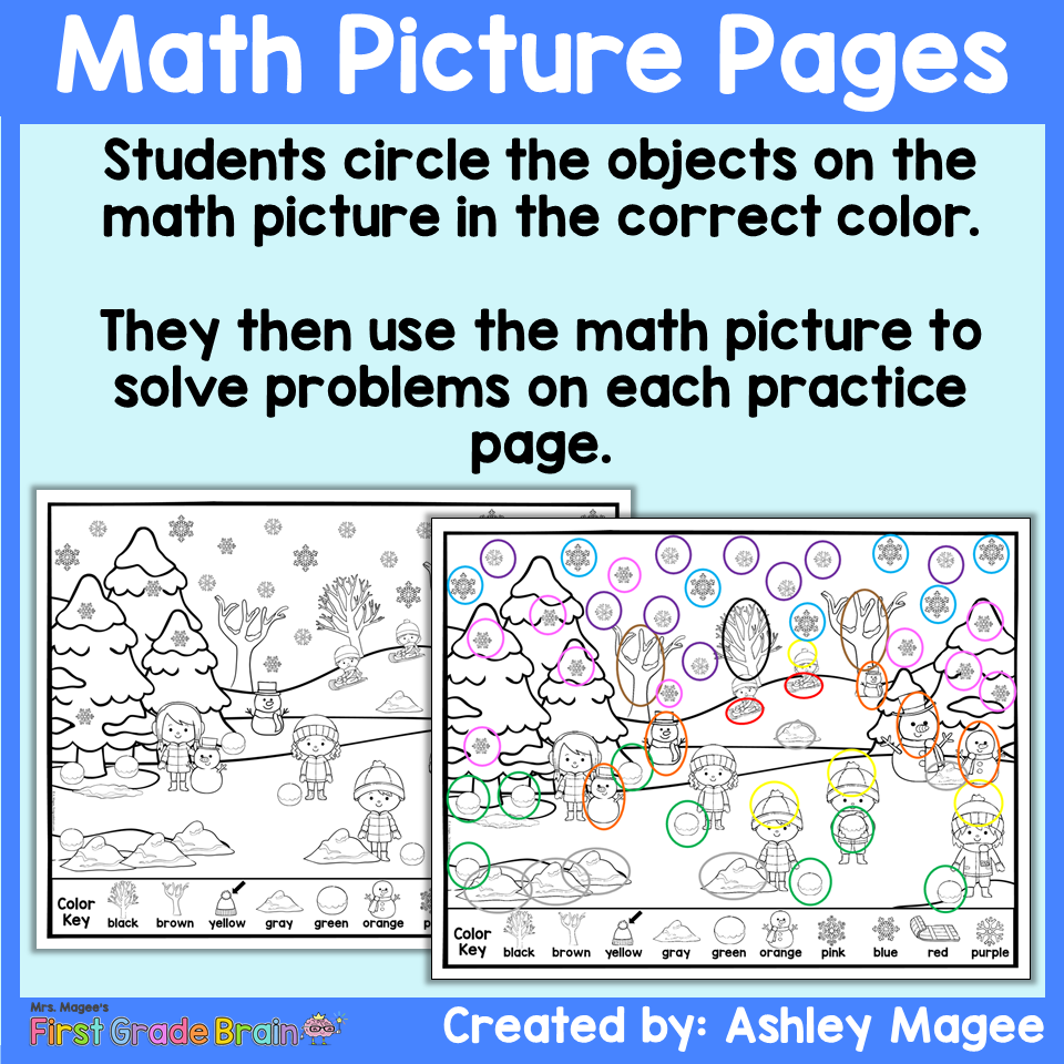 Winter Math Picture Pages Activity - Addition Subtraction Multiply ...