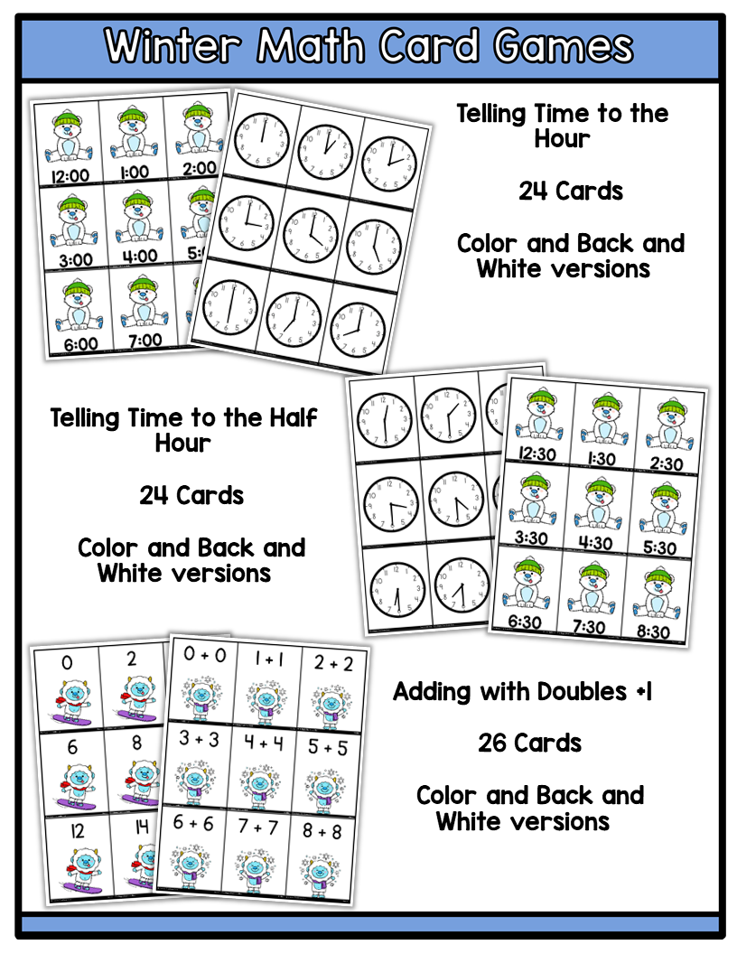 Winter Math Card Games: 13 Games for Addition, Subtraction, Time, and ...