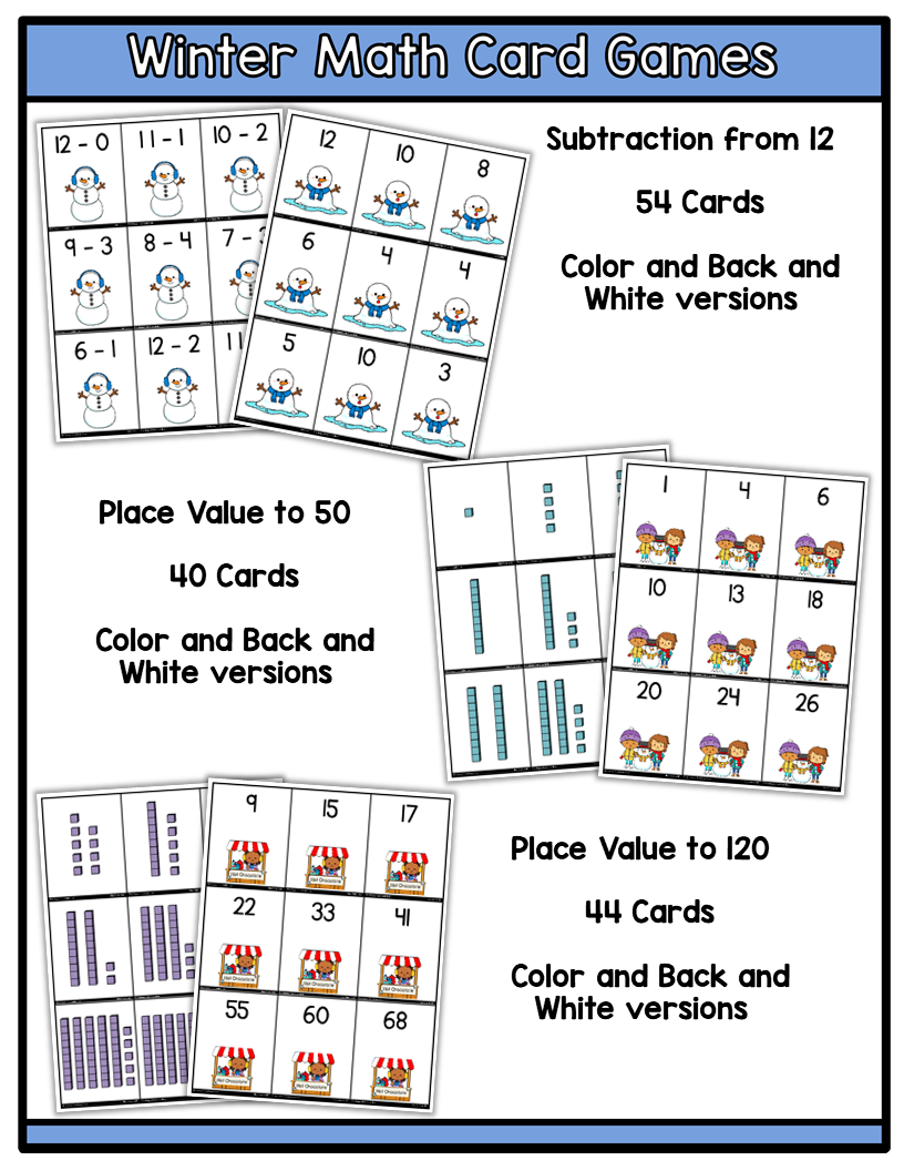 Winter Math Card Games: 13 Games for Addition, Subtraction, Time, and ...