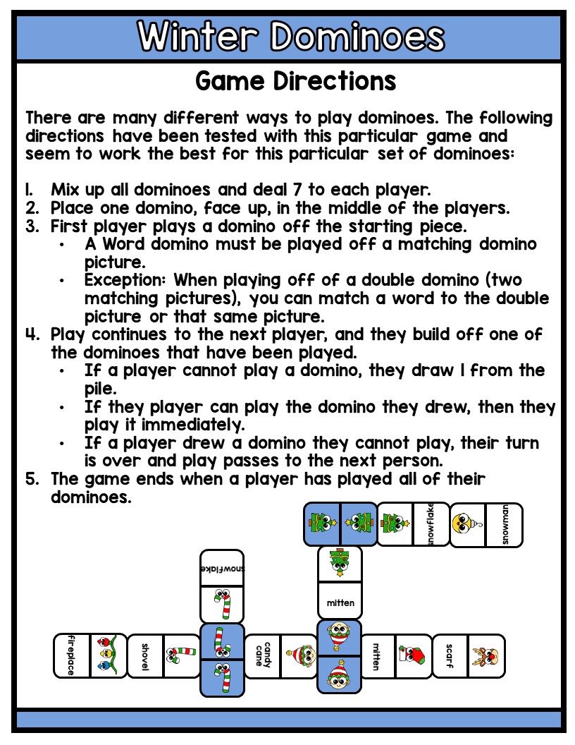 Winter Domino Game with Writing Activity Options | Made By Teachers