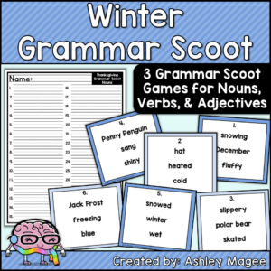 Winter Grammar Scoot Game Task Card Center 3 Games Nouns Verbs and ...