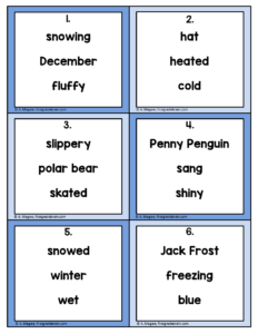 Winter Grammar Scoot Game Task Card Center 3 Games Nouns Verbs and ...