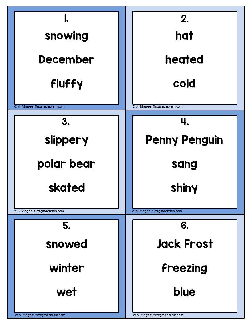 Winter Grammar Scoot Game Task Card Center 3 Games Nouns Verbs and ...