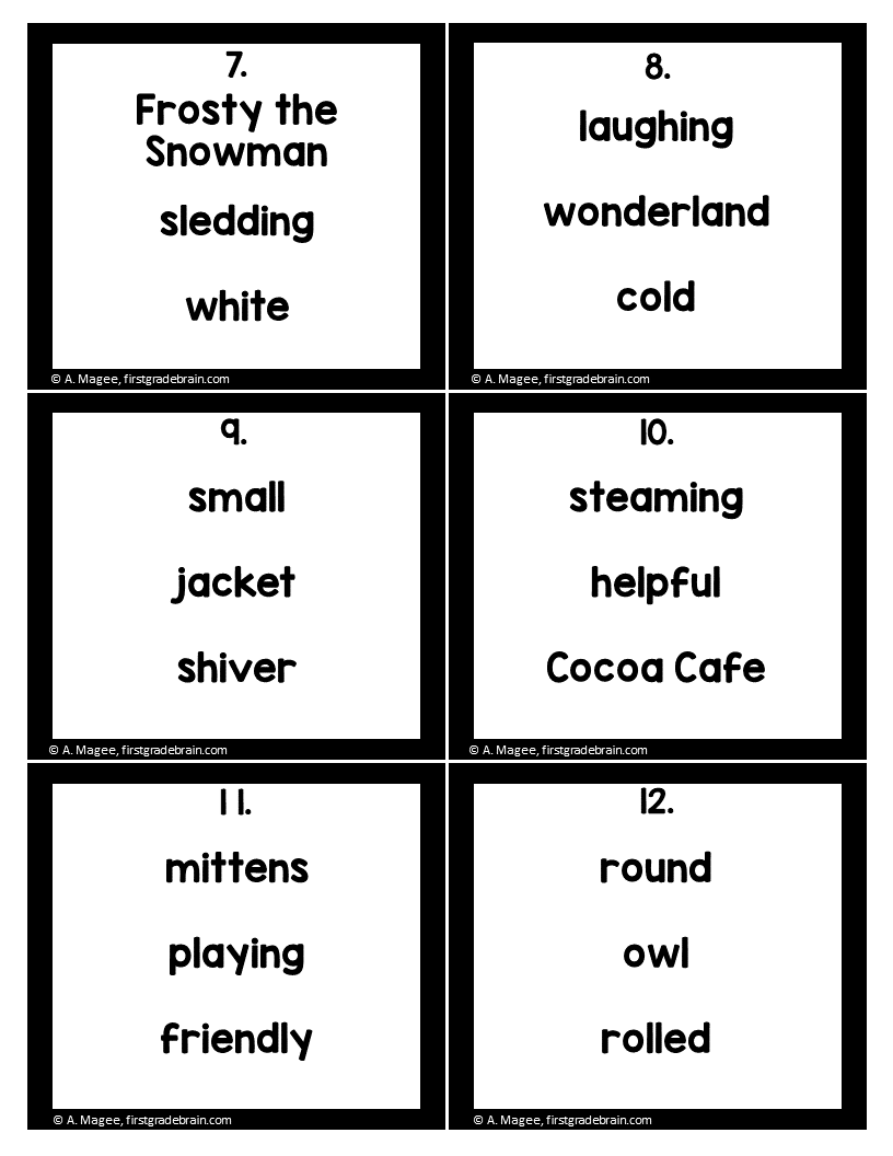 Winter Grammar Scoot Game Task Card Center 3 Games Nouns Verbs and ...