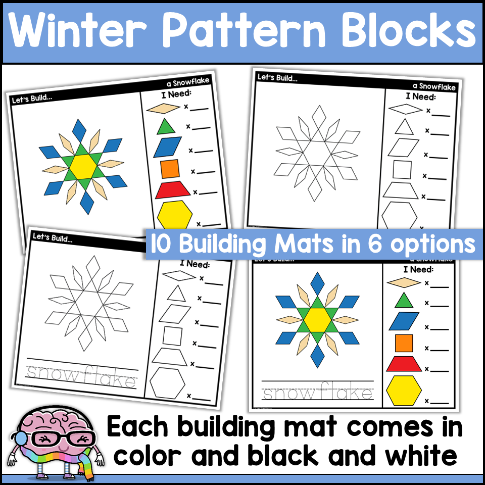 Let's Build - Winter Pattern Block Mats and Task Cards Center with ...