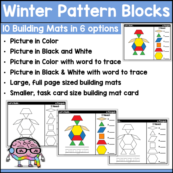 Let's Build - Winter Pattern Block Mats and Task Cards Center with ...