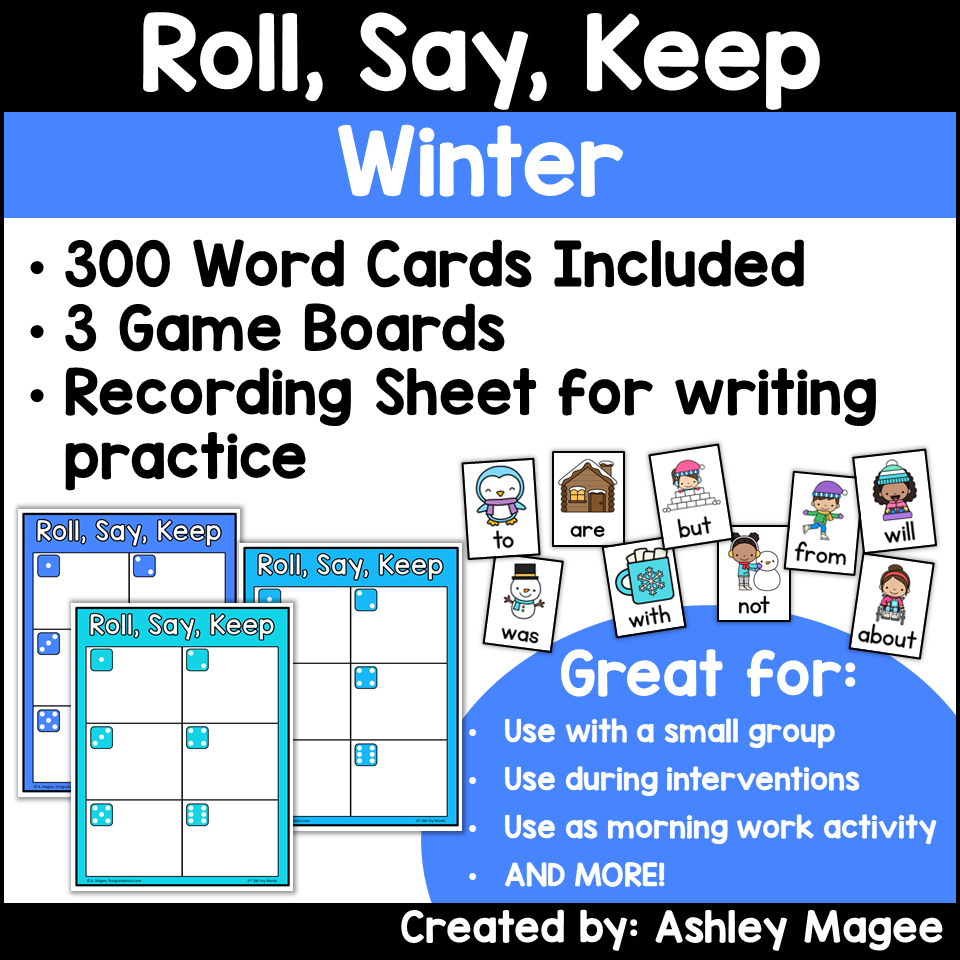 Winter Sight Word Activity Roll Say Keep with First 300 Game Center ...