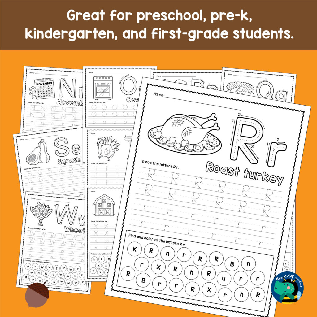 Thanksgiving A-Z Worksheets: Alphabet Tracing | Find the letter | No ...