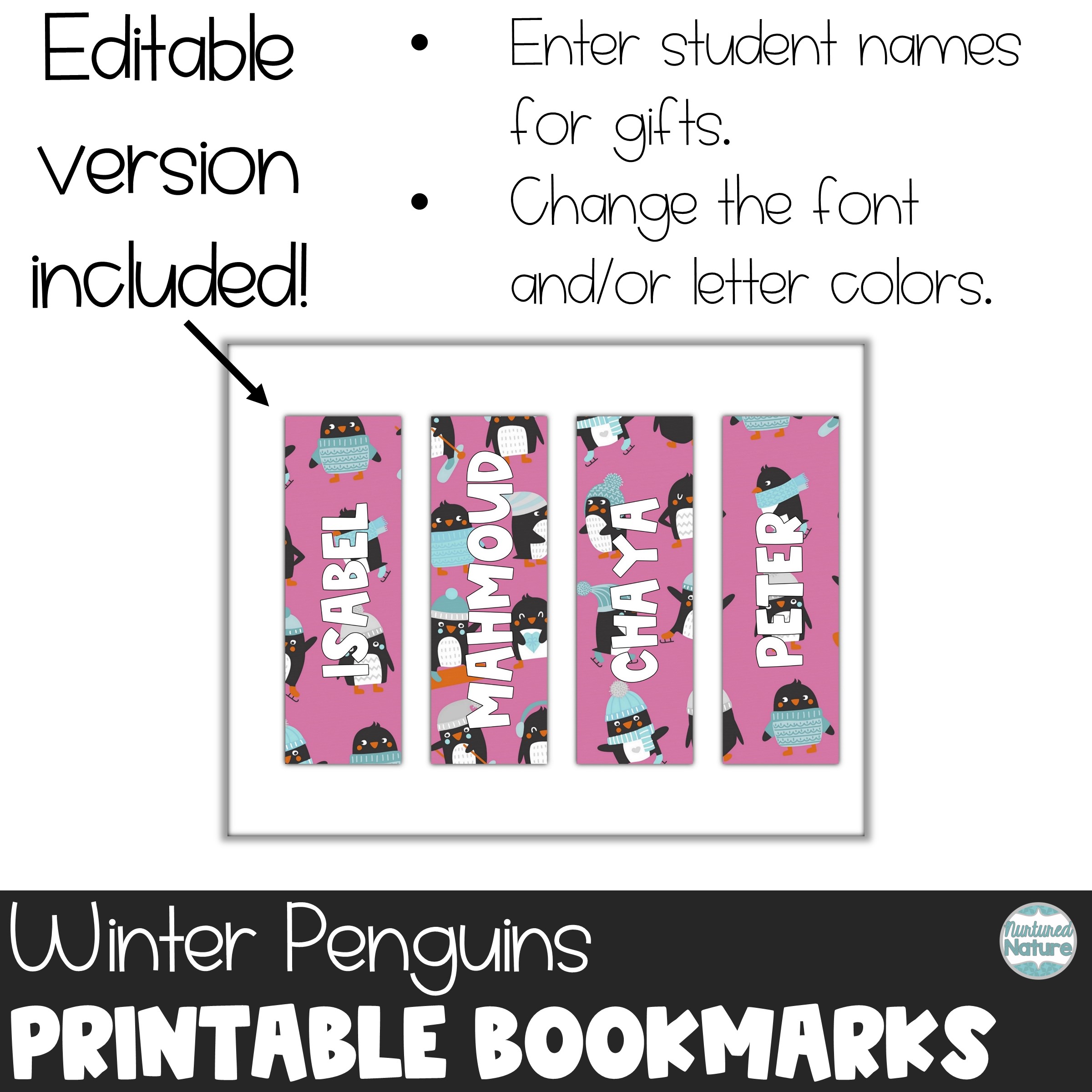 Editable Penguin Bookmarks – Winter Gift Tags for Books for Kids | Made ...