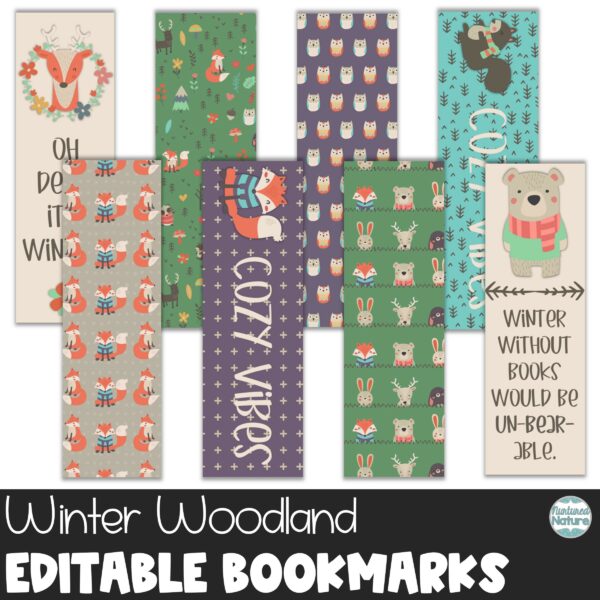 Editable Bookmarks - Woodland Animal Gift Tags for Winter Student Gifts ...