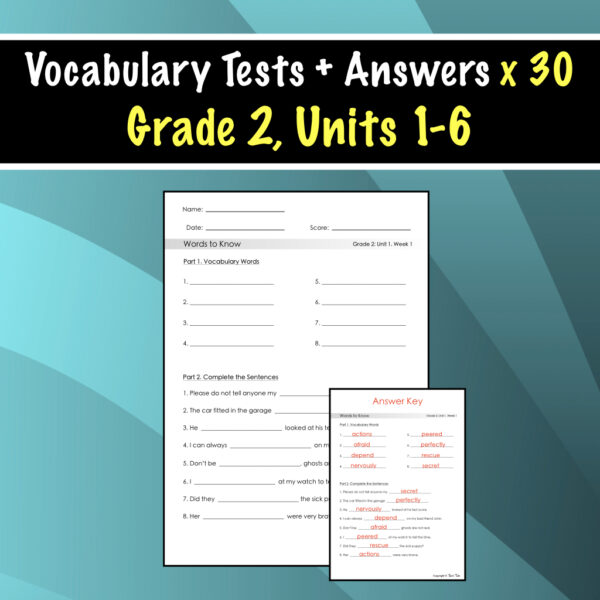 Grade 2 McGraw-Hill Reading Wonders Words to Know - Word List, Test ...
