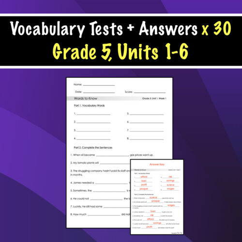Grade 5 McGraw-Hill Reading Wonders Words to Know - Word List, Test ...