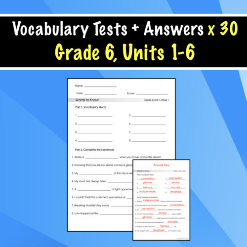 Grade 6 McGraw-Hill Reading Wonders Words to Know - Word List, Test ...