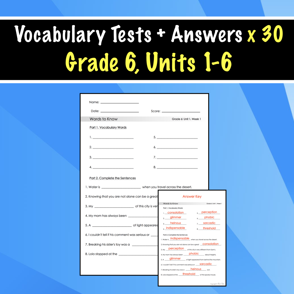 Grade 6 McGraw-Hill Reading Wonders Words to Know - Word List, Test ...