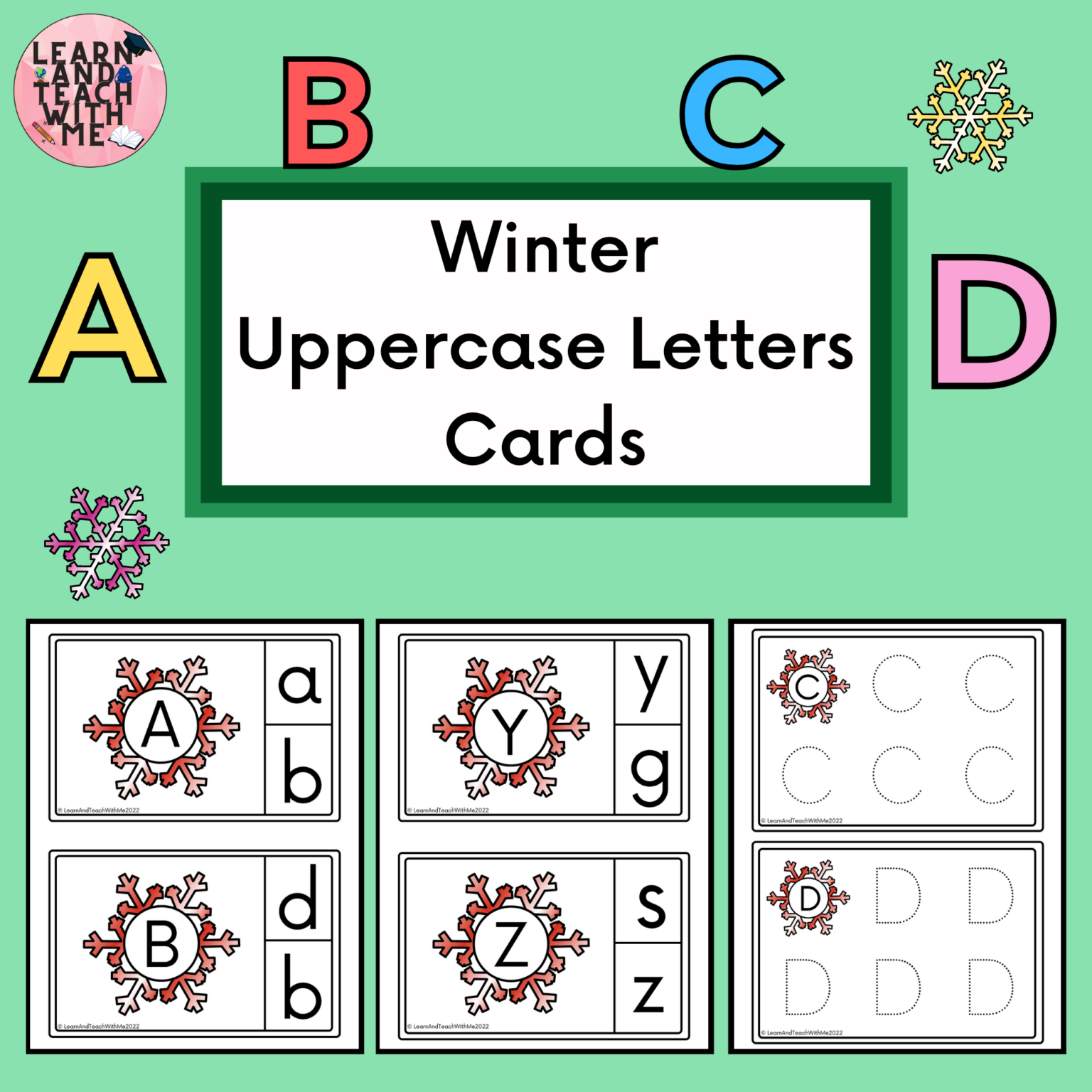 Winter Uppercase Letters Clip Cards and Tracing Cards | Made By Teachers