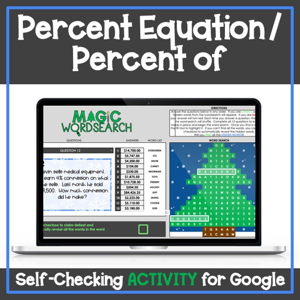 Percent Equations - Percent of - Christmas - Holiday Digital Self ...