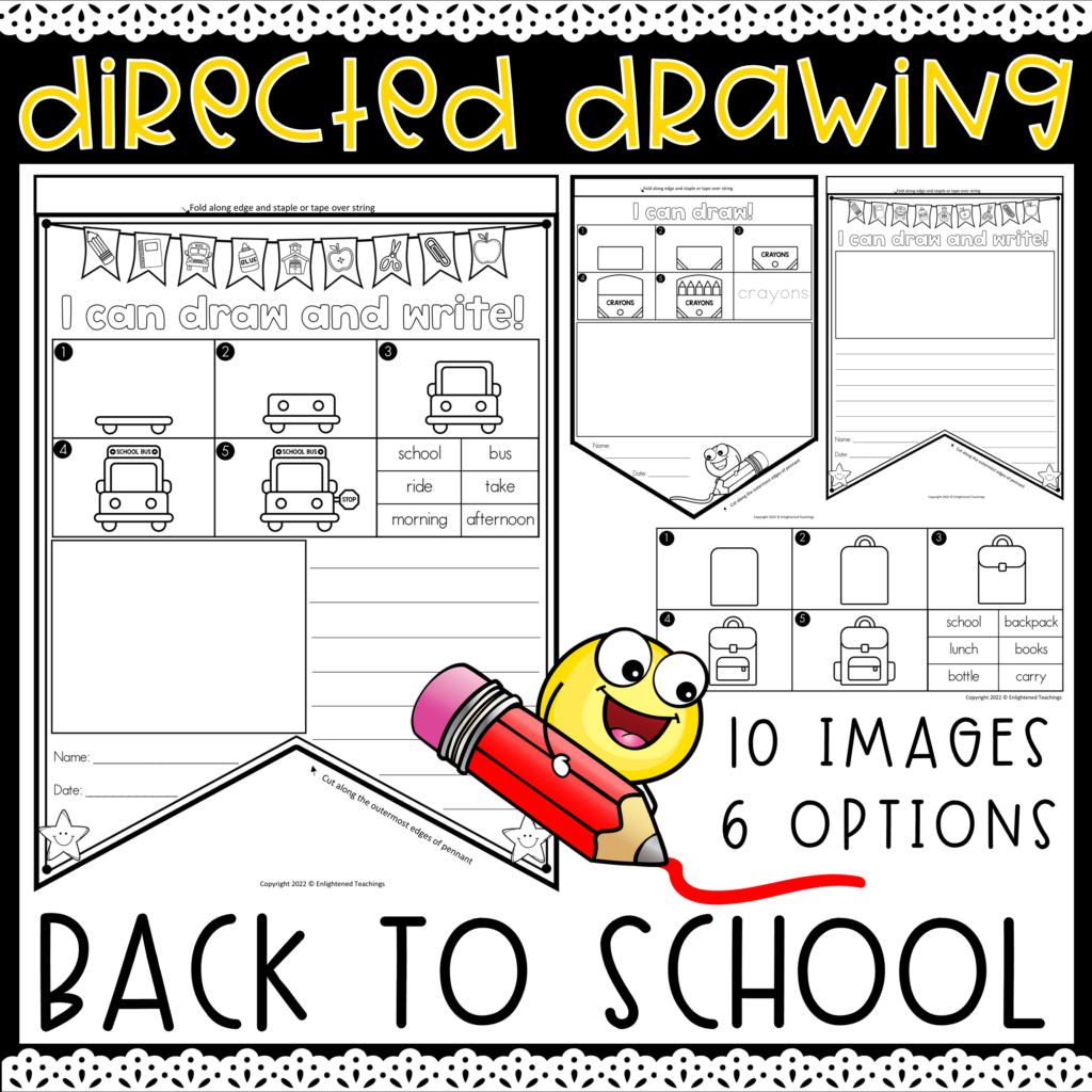 Back to School Directed Drawing Pennants - Back to School Writing ...